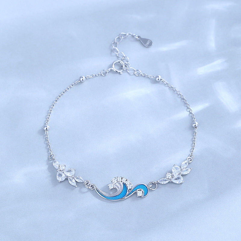 Dainty Blue Ocean Wave Charm Bracelet – Perimade & Co.